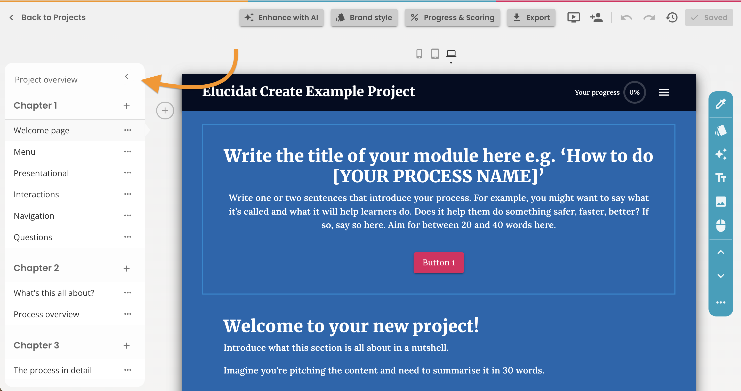 Managing pages with the Project overview menu – Elucidat Create Help Center