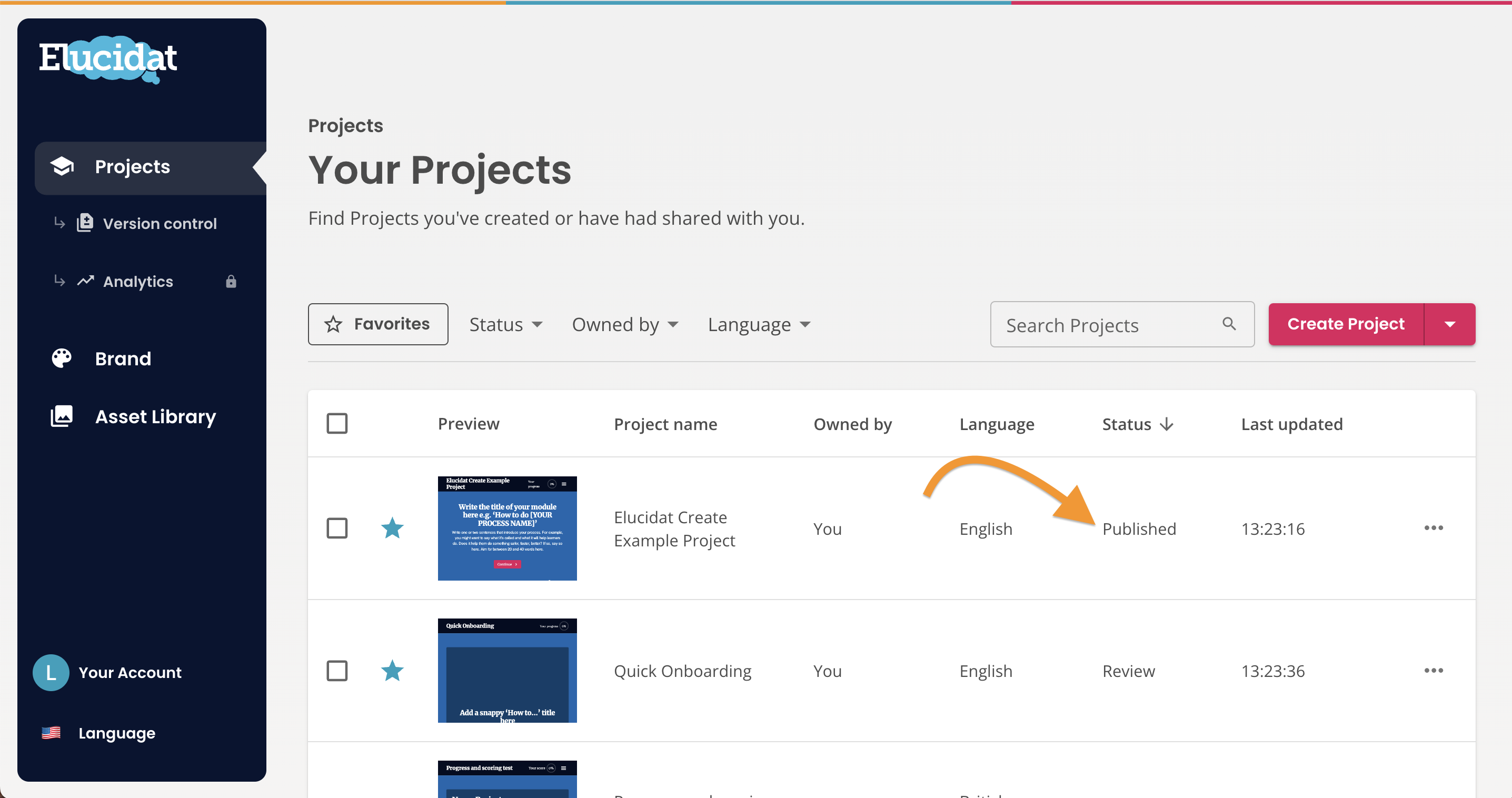 Changing the build status of a Project – Elucidat Create Help Center