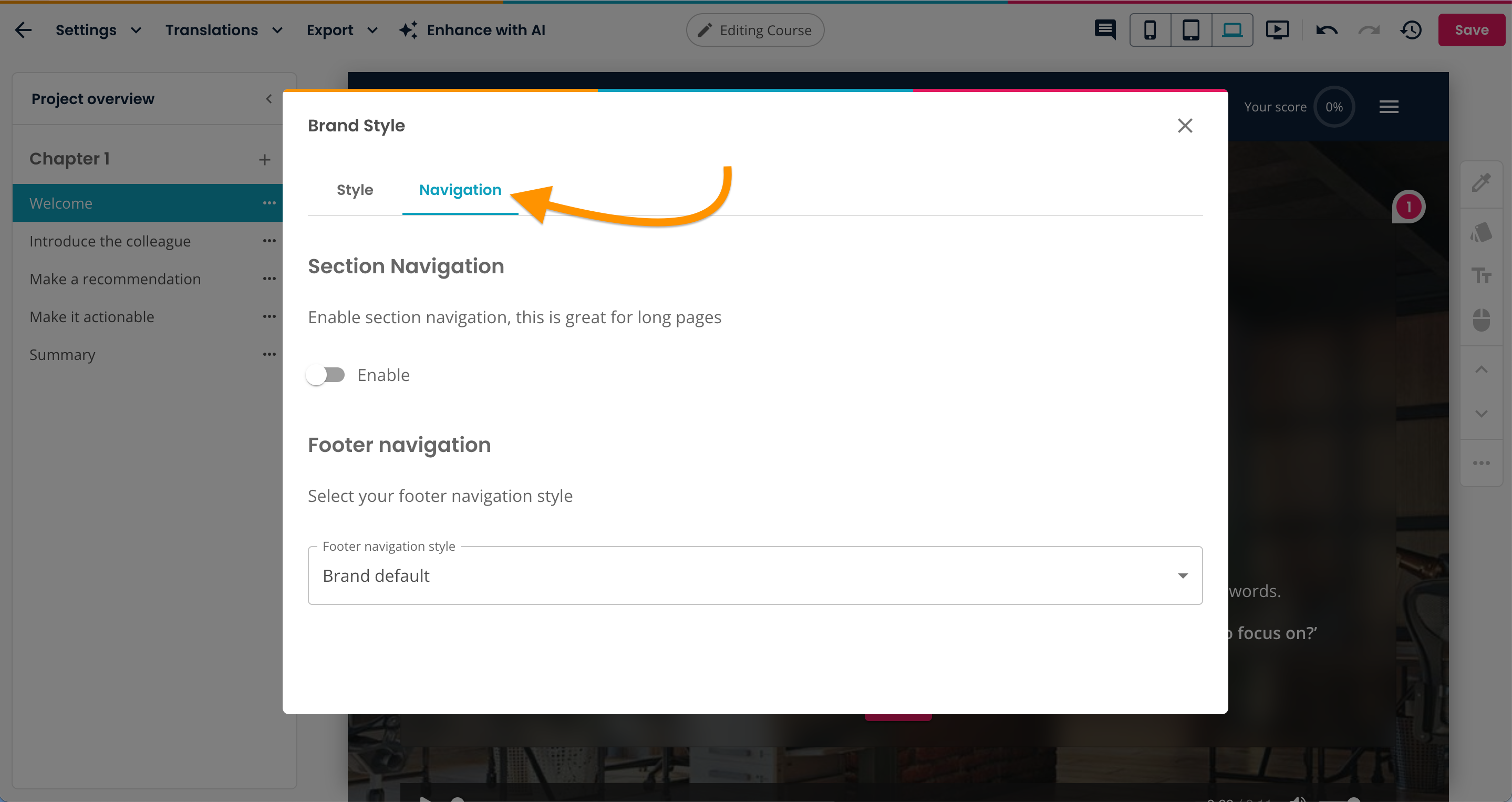 Adding a section navigation bar to the page – Elucidat Create
